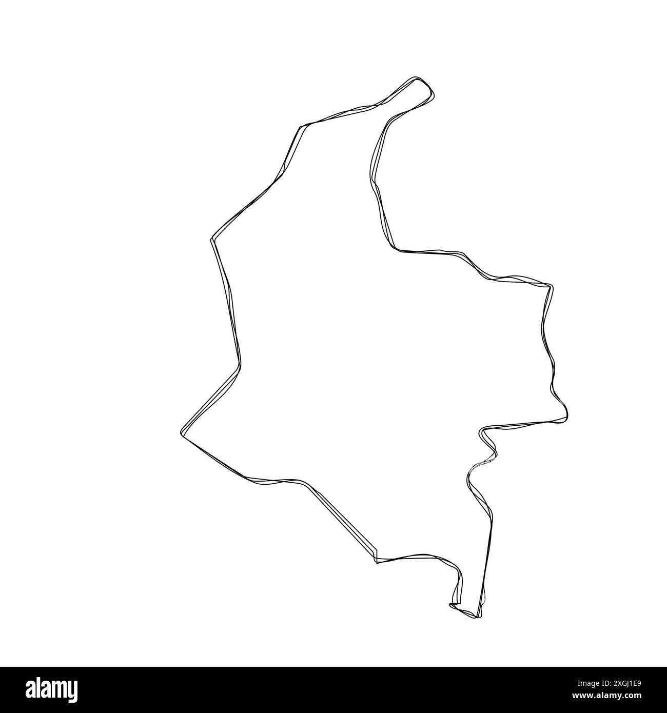 Colombia country simplified map.Thin triple pencil sketch outline ...