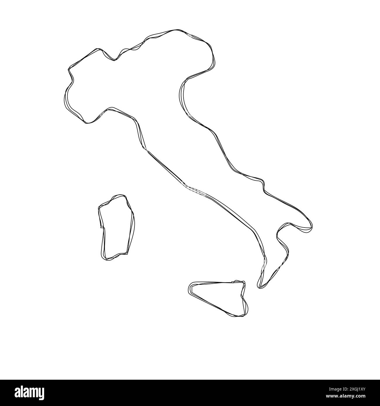 Italy country simplified map.Thin triple pencil sketch outline isolated ...
