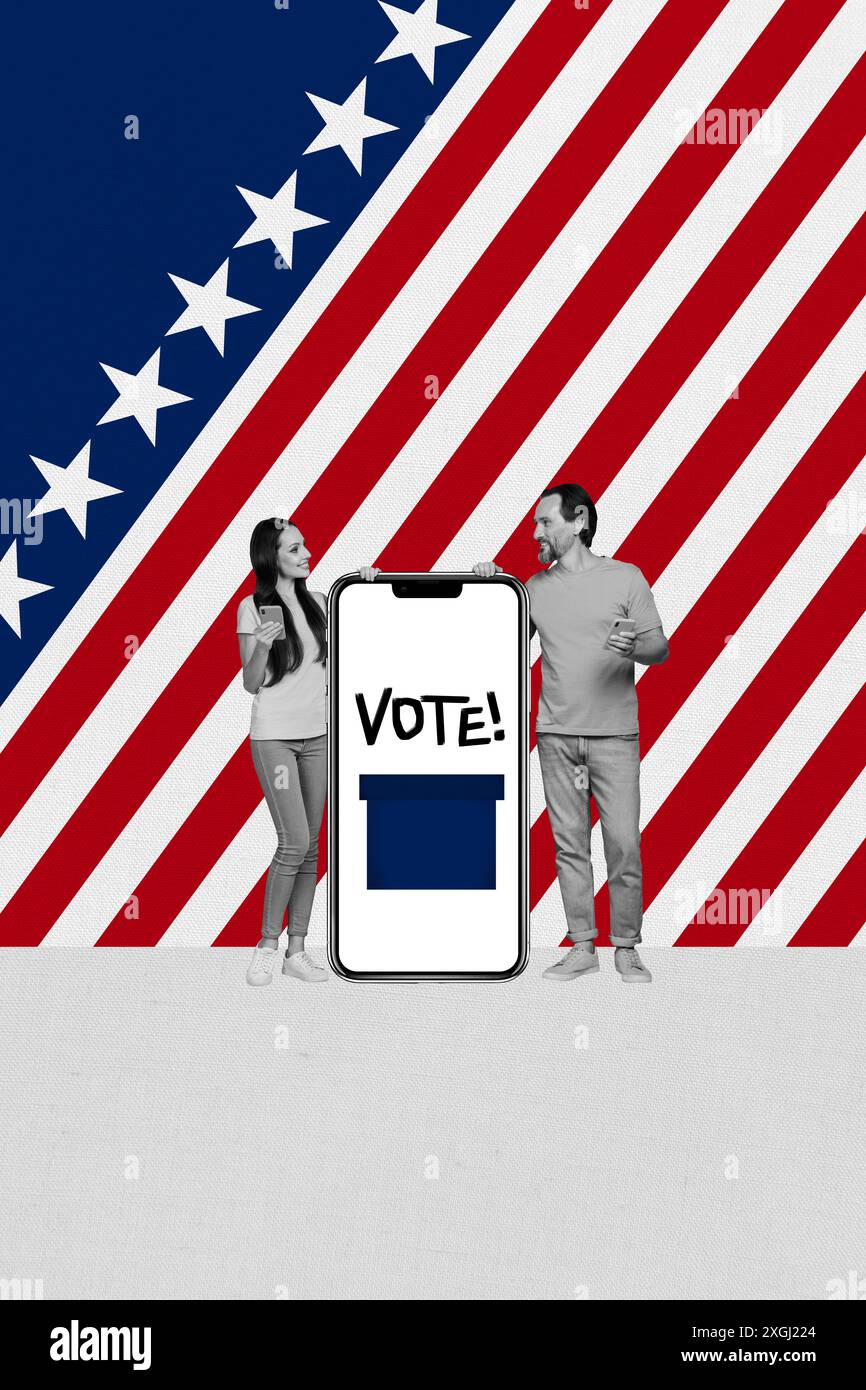 Vertical creative photo collage standing young voters election campaign ...
