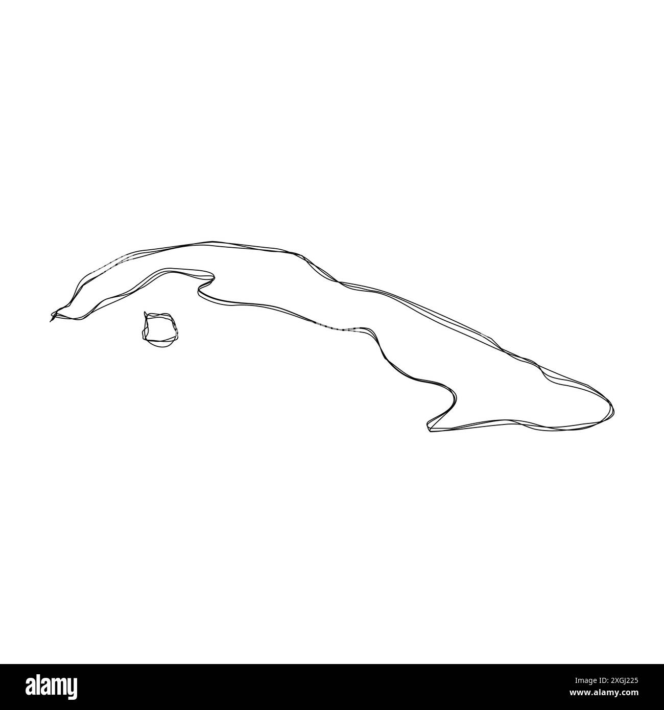 Cuba country simplified map.Thin triple pencil sketch outline isolated ...