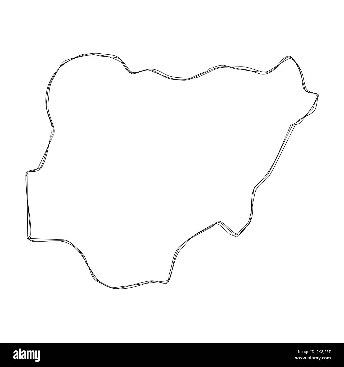 Nigeria country simplified map.Thin triple pencil sketch outline ...