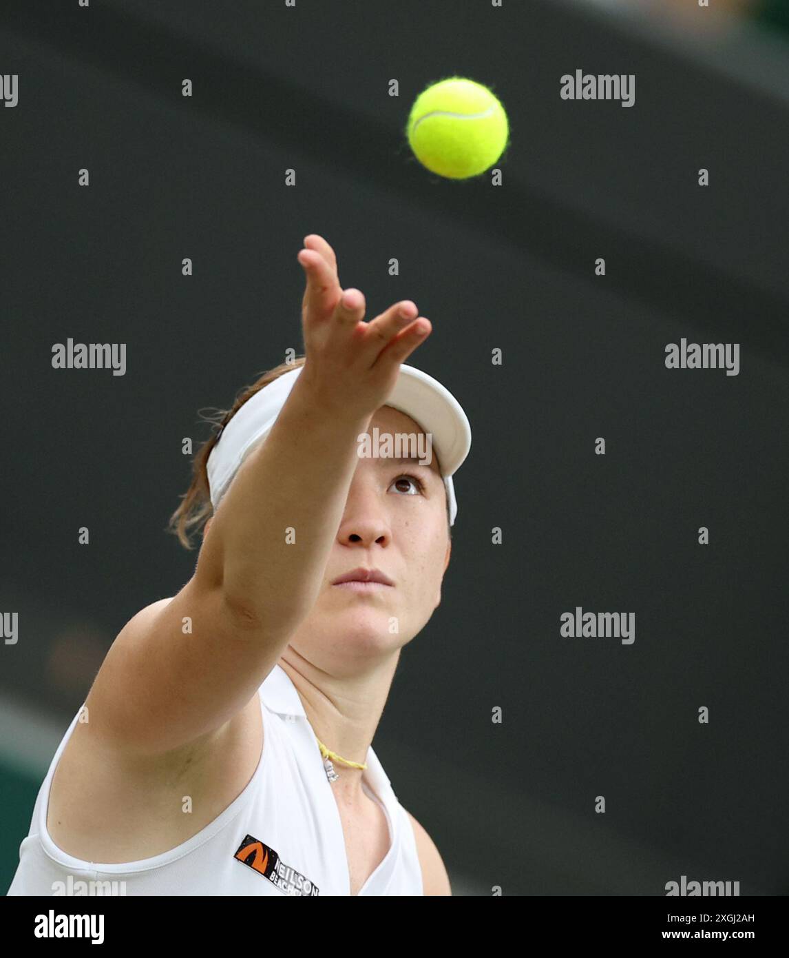 (240709) -- LONDON, July 9, 2024 (Xinhua) -- Sun Lulu serves during the ...