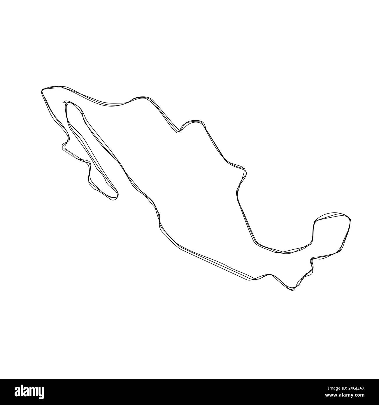 Mexico country simplified map.Thin triple pencil sketch outline ...