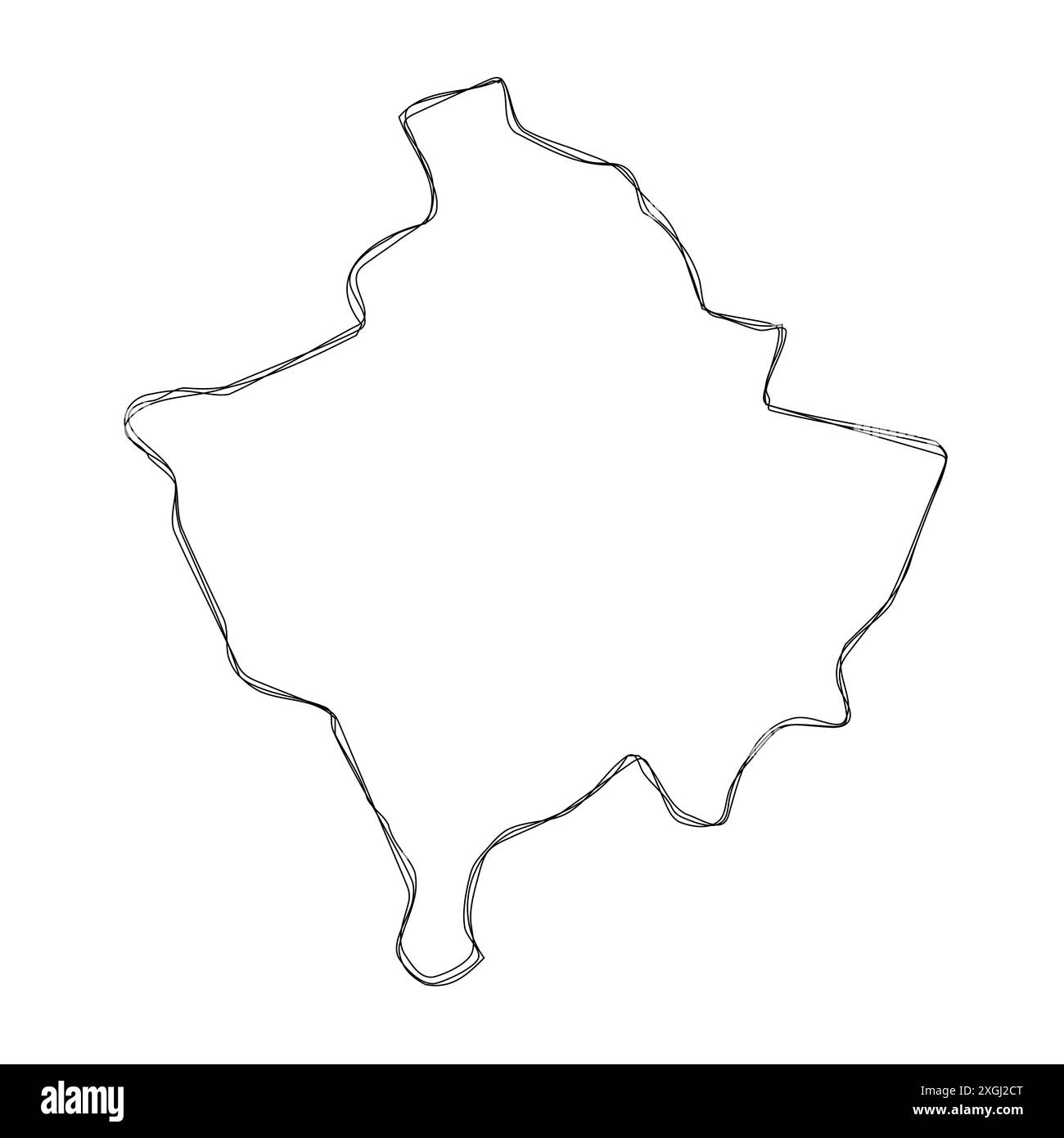 Kosovo Country Simplified Mapthin Triple Pencil Sketch Outline Isolated On White Background