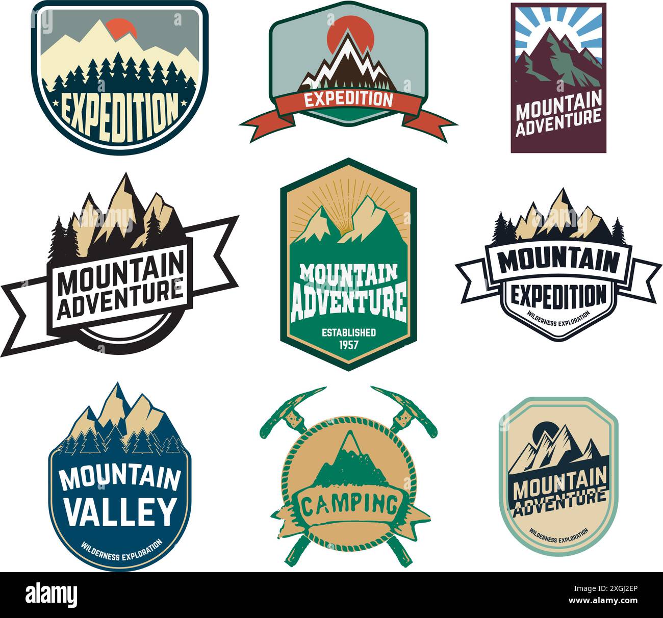 Set of vintage style mountains expedition labels and badges and design ...