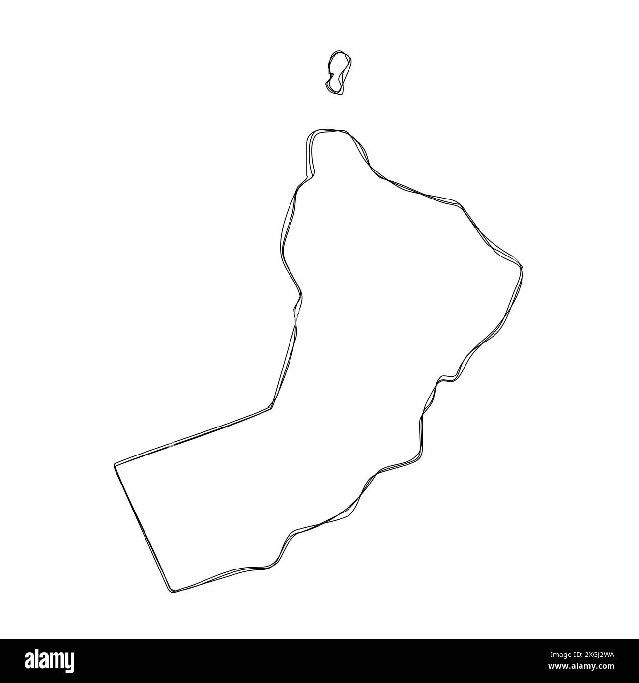 Oman country simplified map.Thin triple pencil sketch outline isolated ...