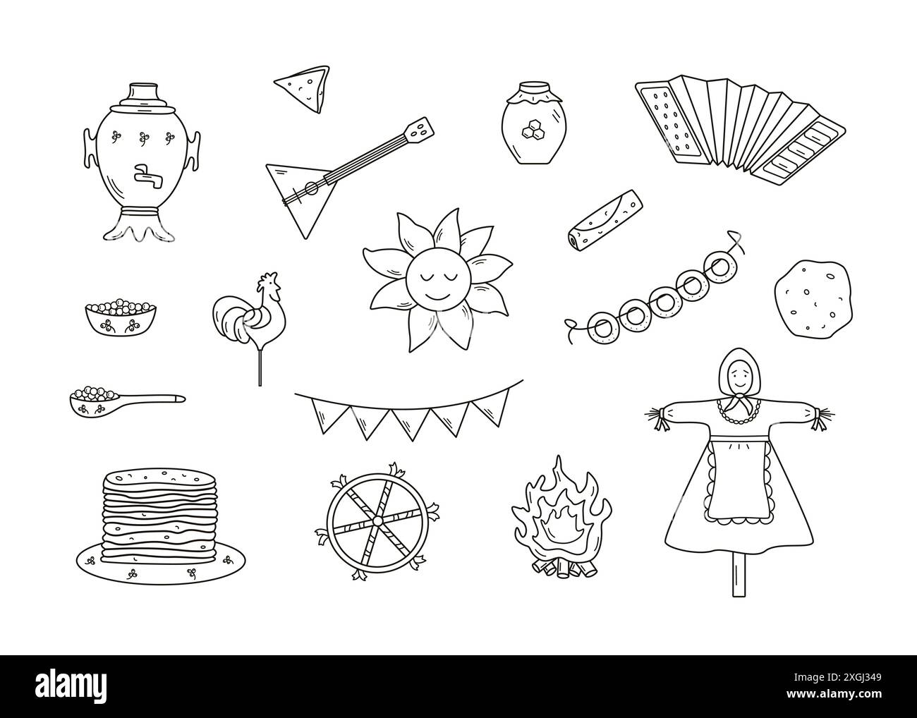 A set of doodle elements of pancake day. Vector illustration of icons ...