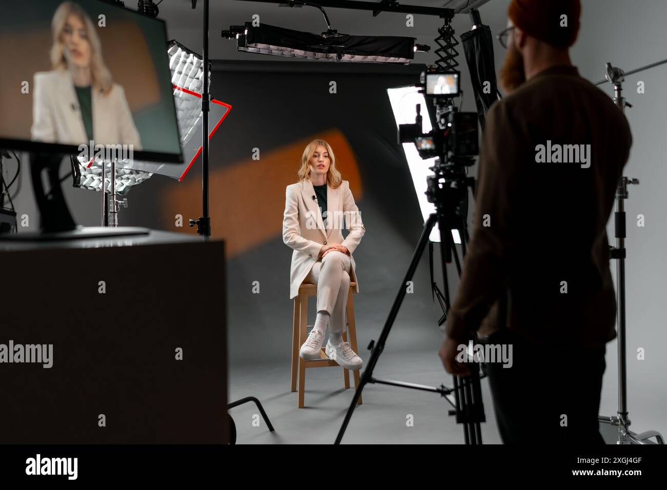 A woman at film studio set. Behind the scenes concept Stock Photo - Alamy