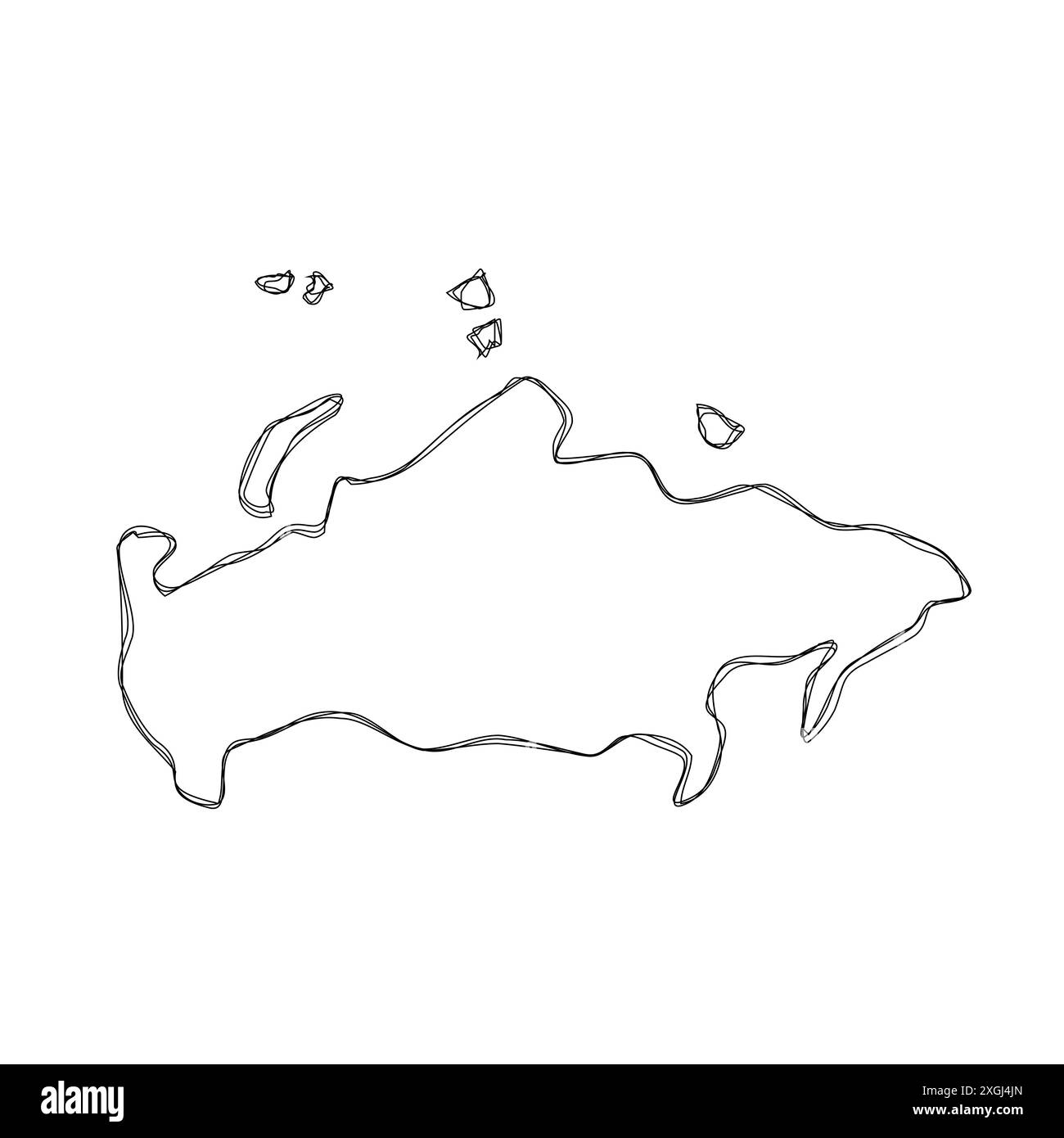 Russia country simplified map.Thin triple pencil sketch outline ...
