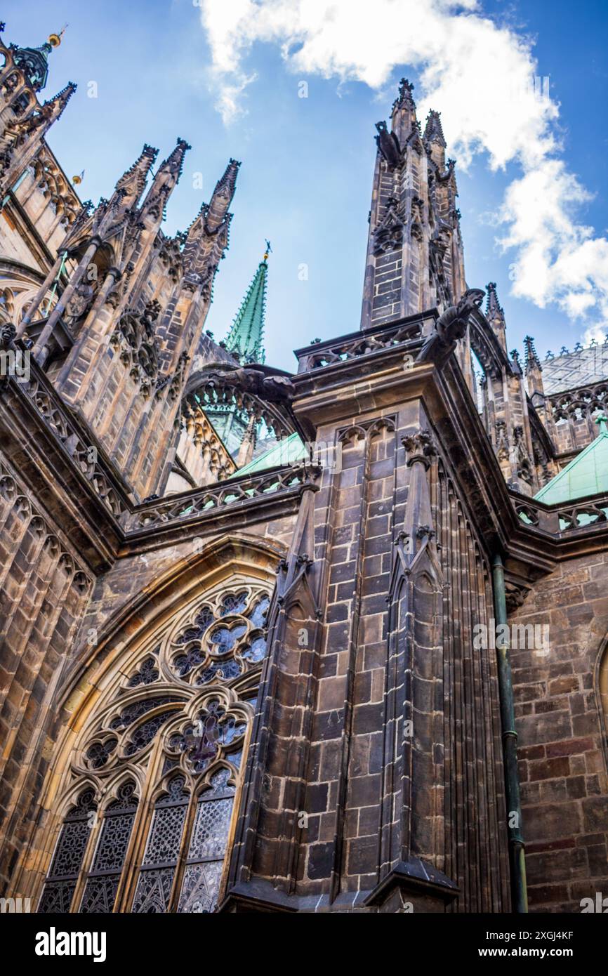 Exterior Details of the St. Vitus Cathedral with spires, detailed ...