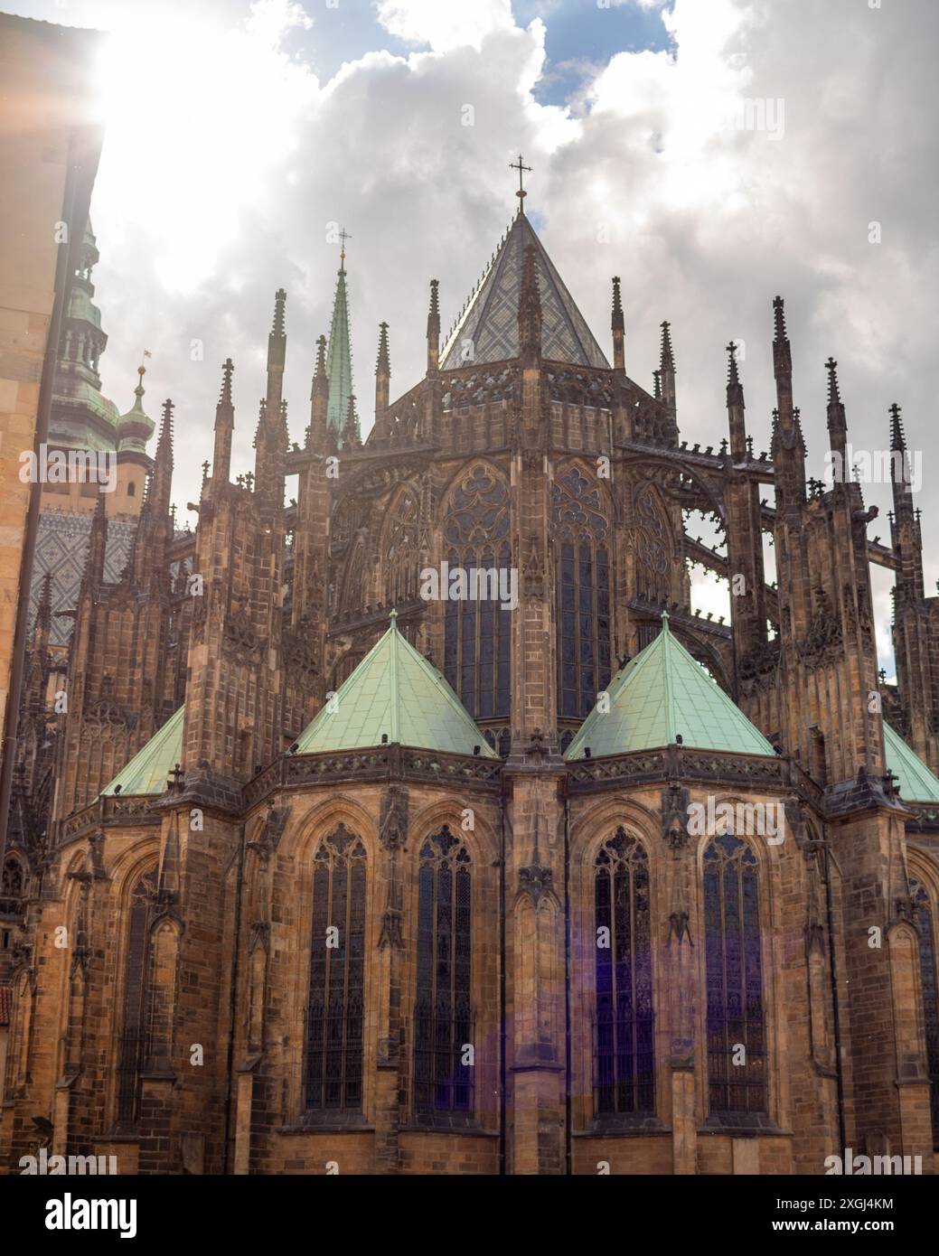 Exterior Details of the St. Vitus Cathedral with spires, detailed ...