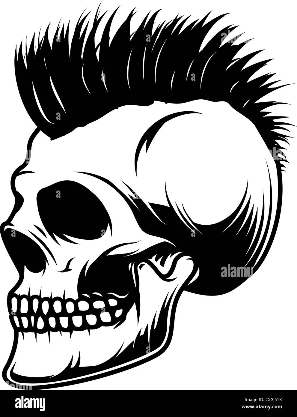 skull with mohawk hairstyle isolated on white background. Skulls with ...