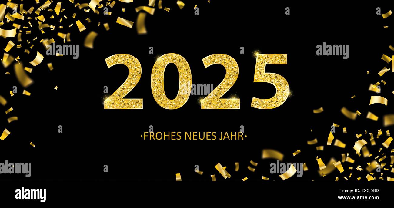 2025 Neues Jahr Golden Confetti Black Header 2 German text Frohes Neues ...