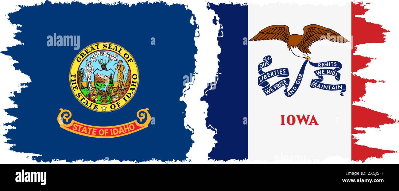Iowa and Idaho states grunge brush flags connection, vector Stock ...