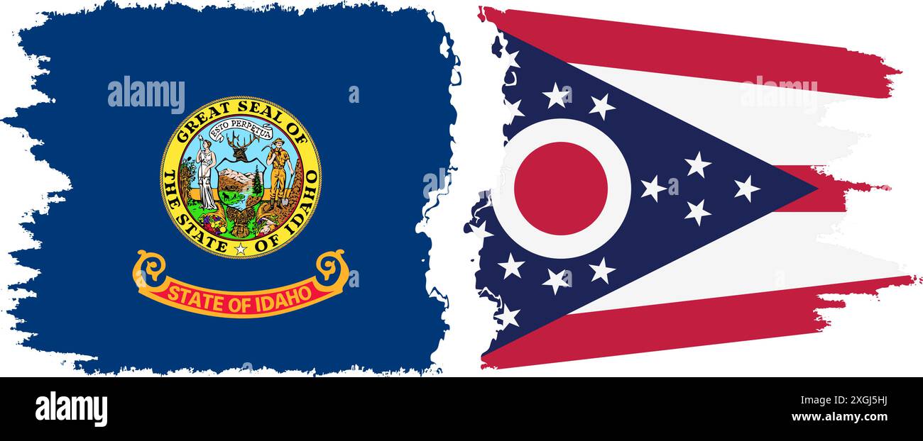 Ohio and Idaho states grunge brush flags connection, vector Stock ...