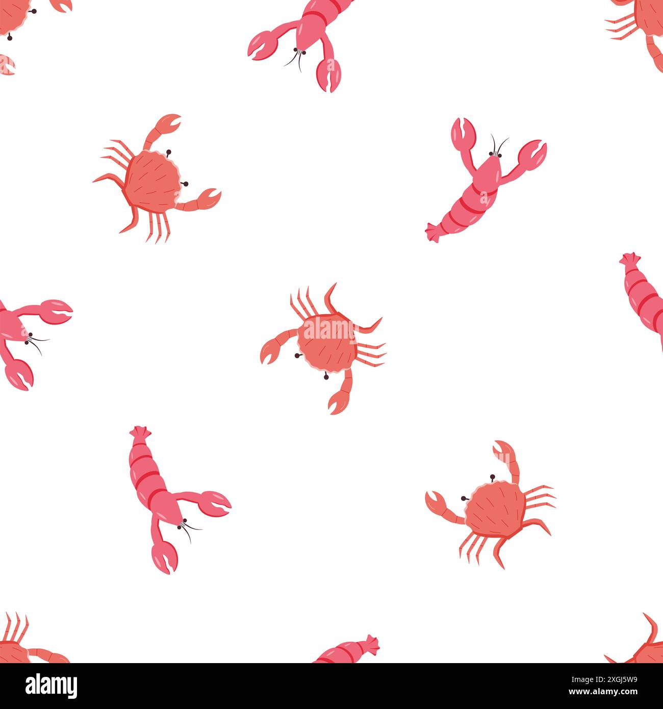 Lobsters and crabs doodle style seamless pattern. Vector illustration ...