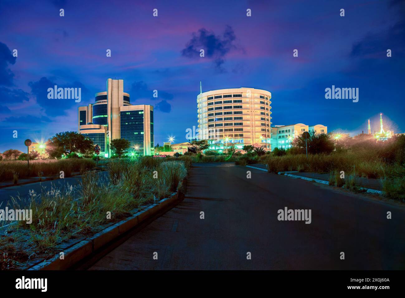 Gaborone, capital of Botswana, night time, road leading to CBD Stock ...
