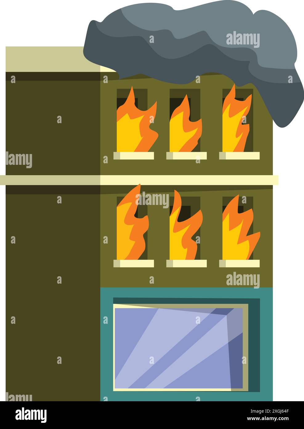 Building engulfed in flames, with fire blazing through the windows ...