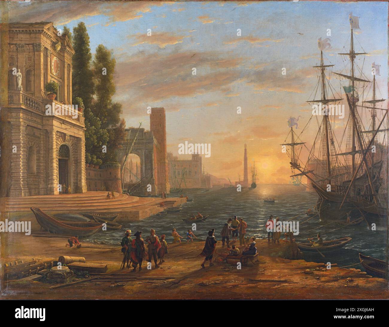 Claude Lorrain, Sea Port at Sunset (Harbour Scene), landscape painting ...