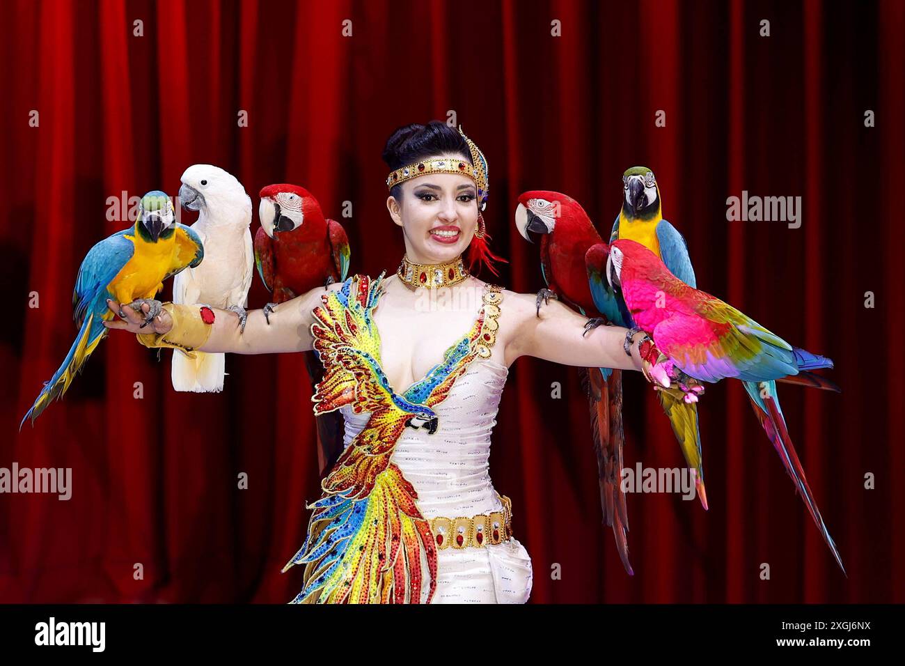 Laura Urunova zeigt eine Papageien-Dressur *** Laura Urunova shows a ...