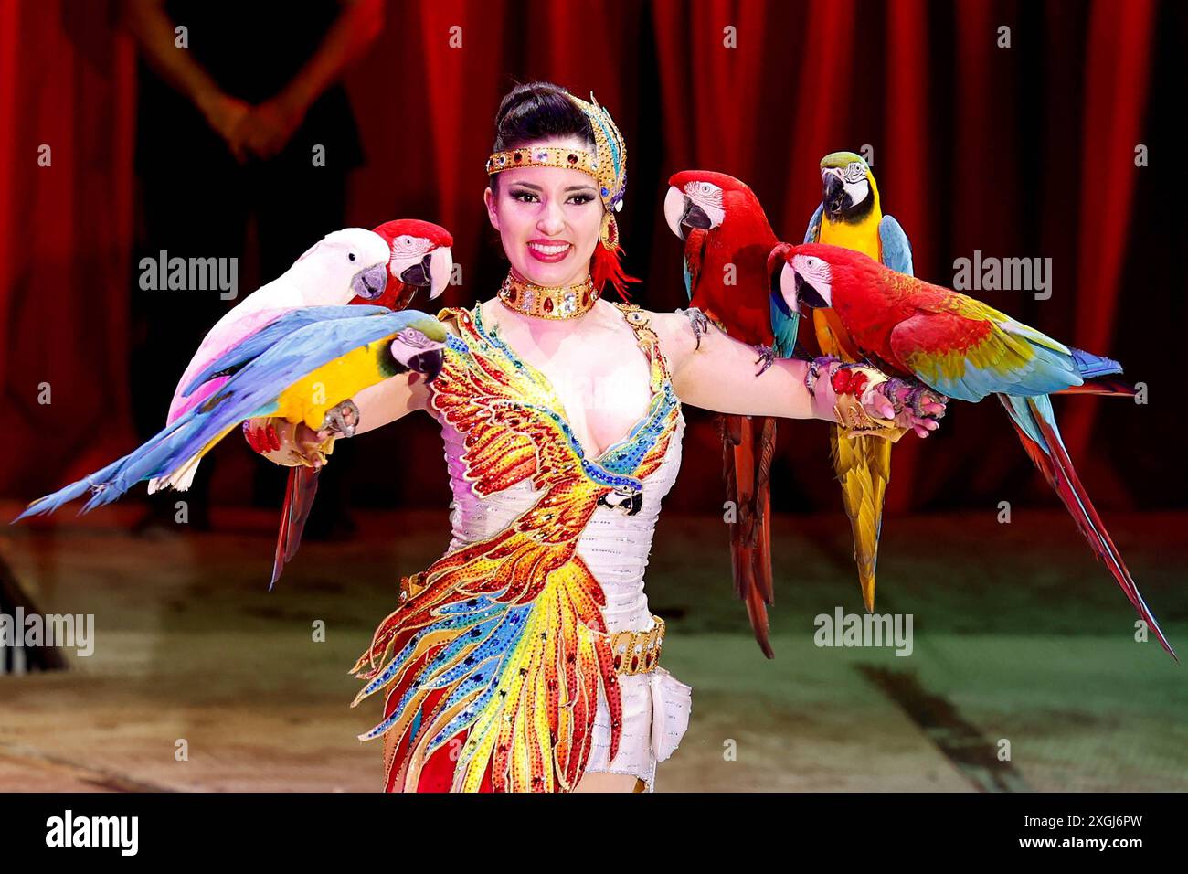 Laura Urunova zeigt eine Papageien-Dressur *** Laura Urunova shows a ...