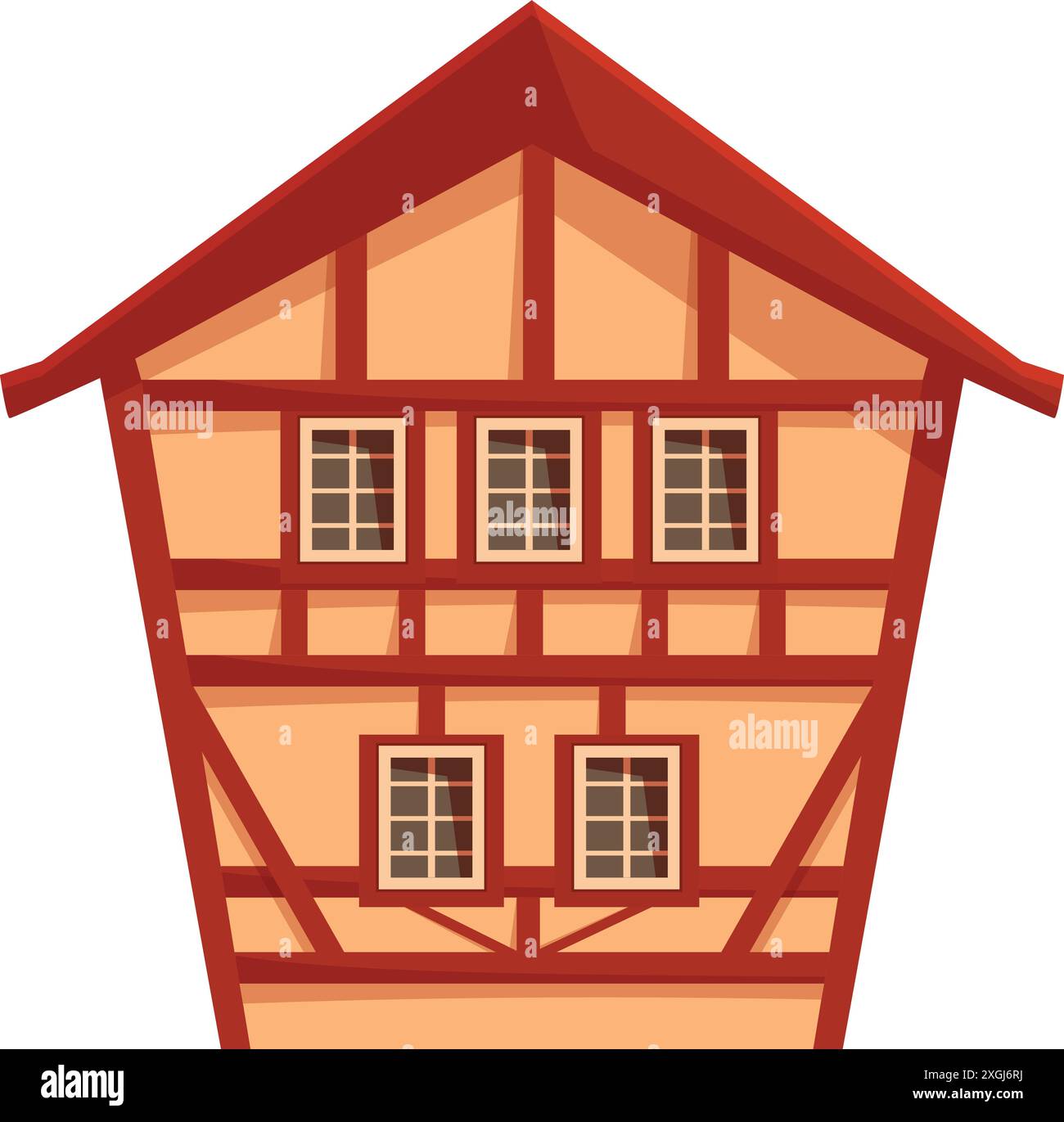 Cartoon style facade of a building with exposed timber framing, typical ...
