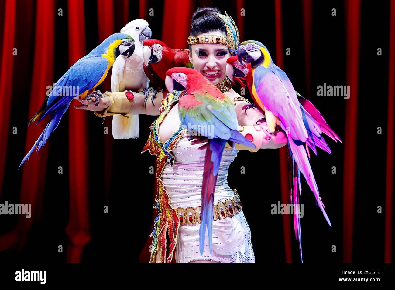Laura Urunova zeigt eine Papageien-Dressur *** Laura Urunova shows a ...