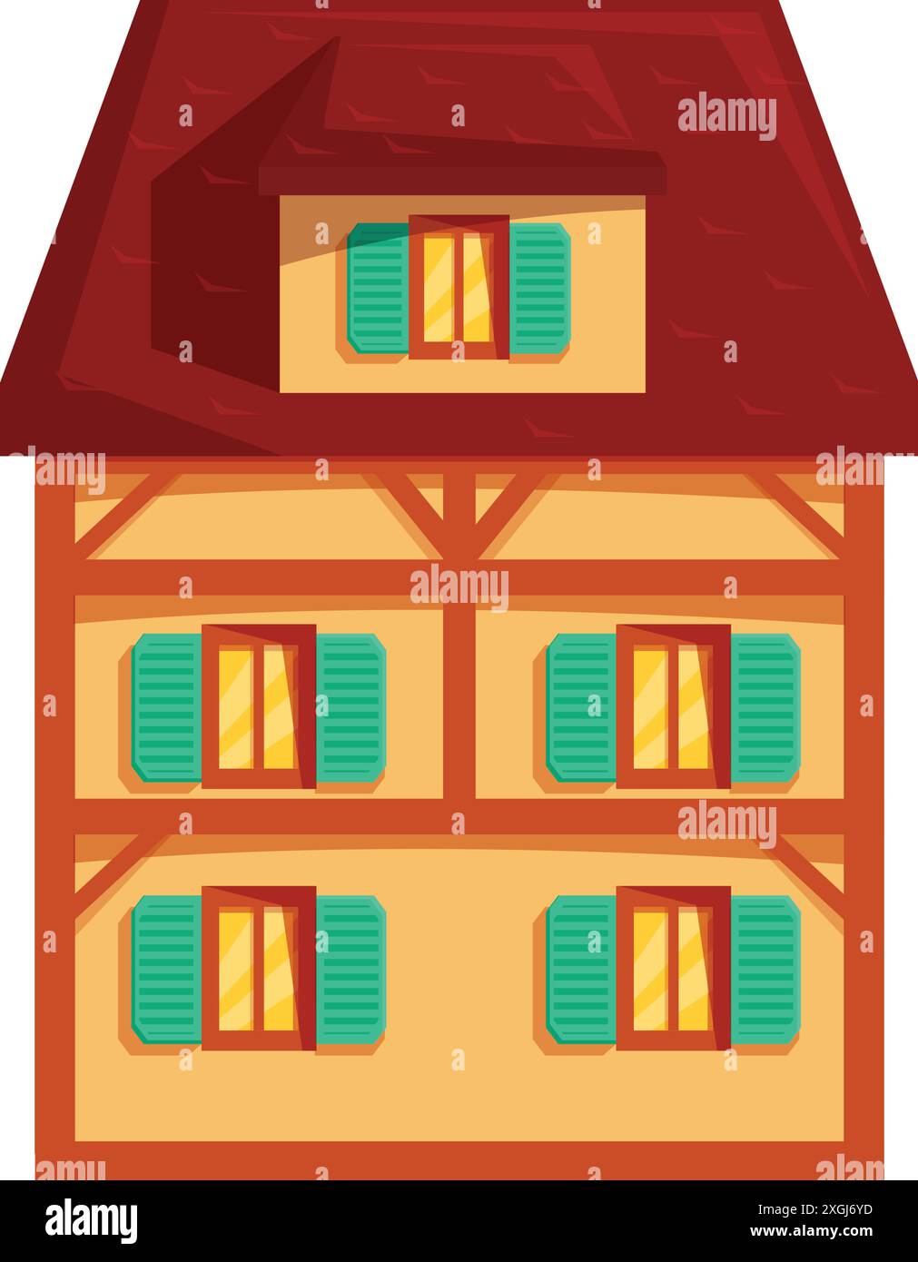 Traditional european half timbered house with attic and turquoise ...