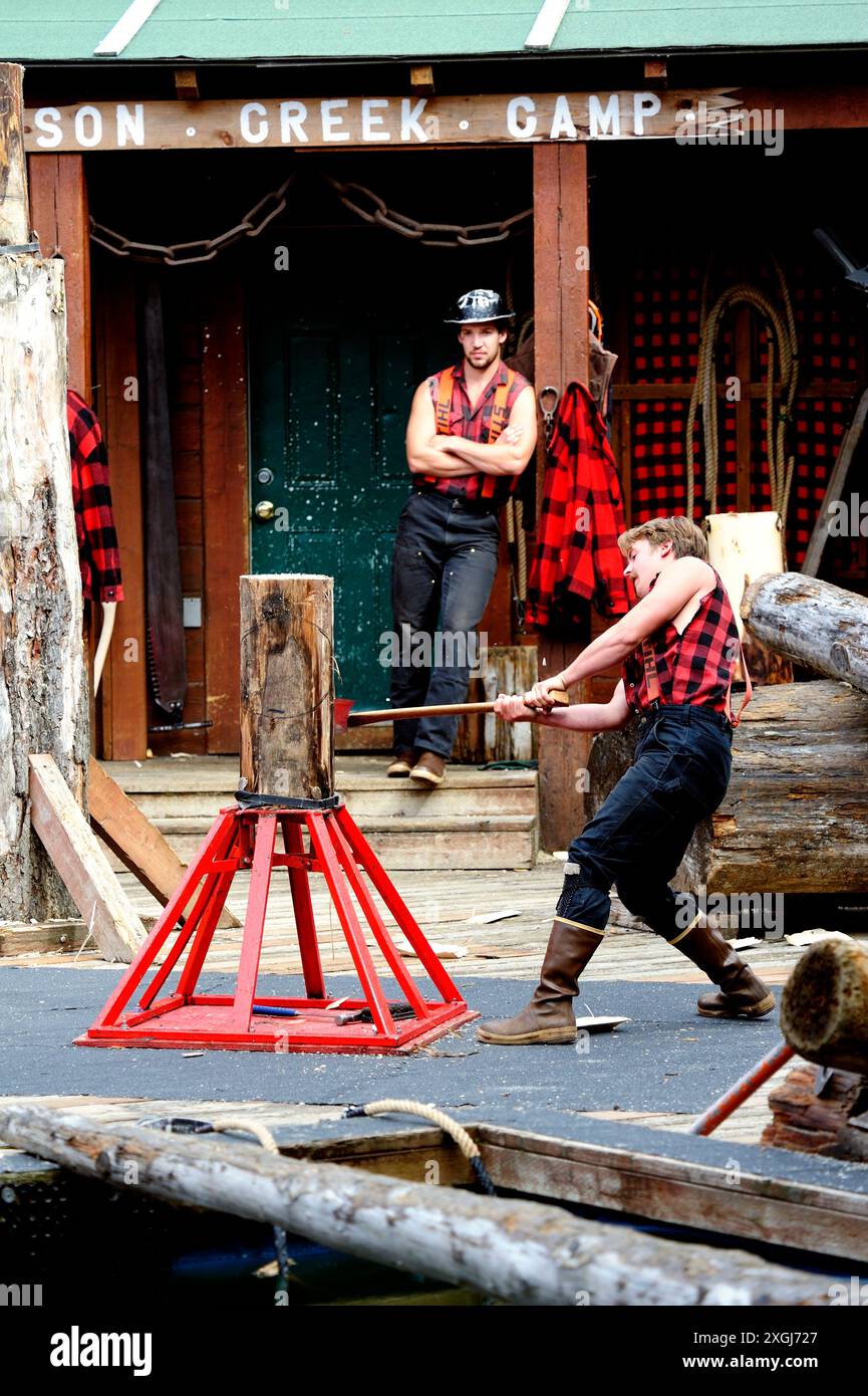Ketchikan, Alaska, USA - 1st July 2023:Lumberjack demonstrating how to ...