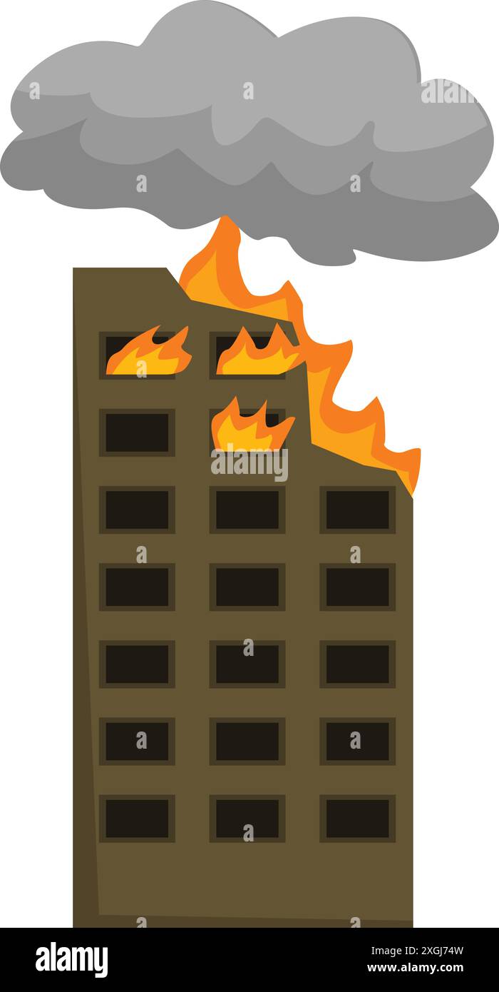 Cartoon office building is burning with smoke coming out from the ...