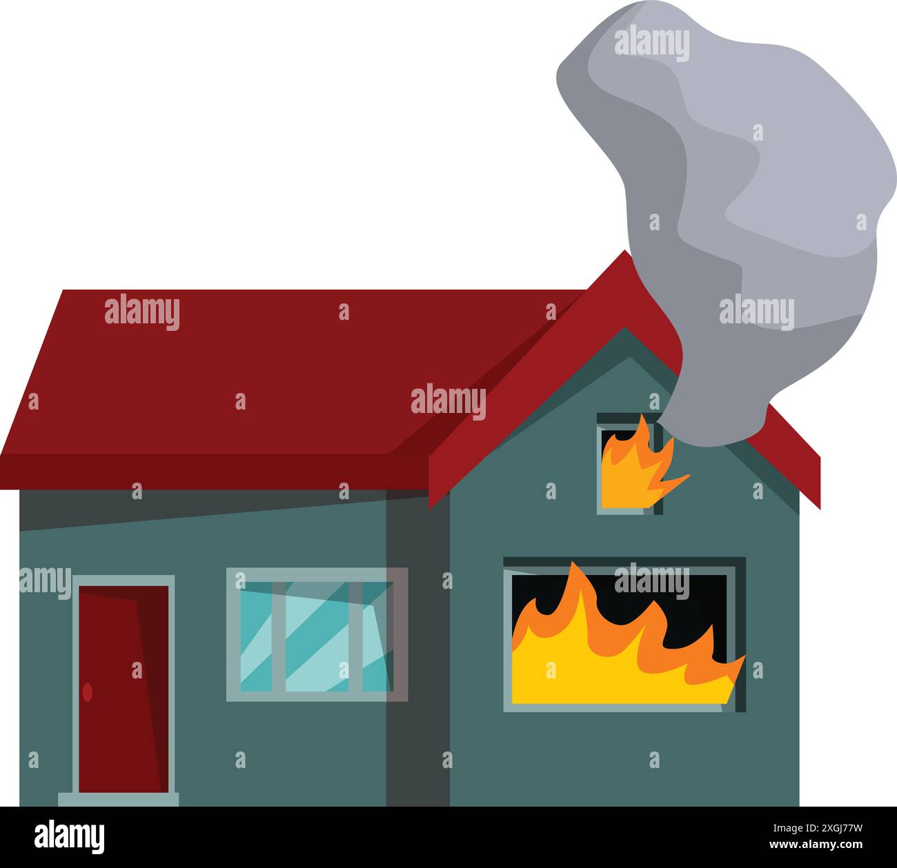 Cartoon style illustration of a house on fire with smoke coming out of ...