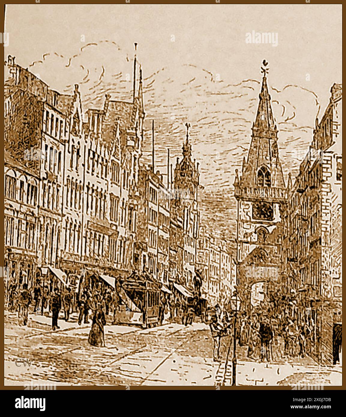 A 19th century engraving showing the Trongate, Glasgow, Scotland. The ...