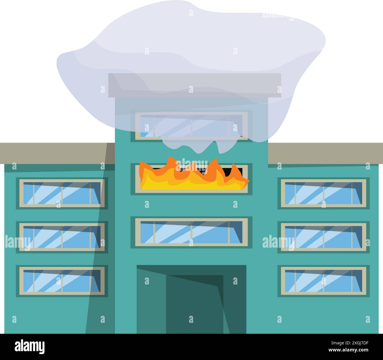 Illustration of a fire burning an office building with smoke billowing ...