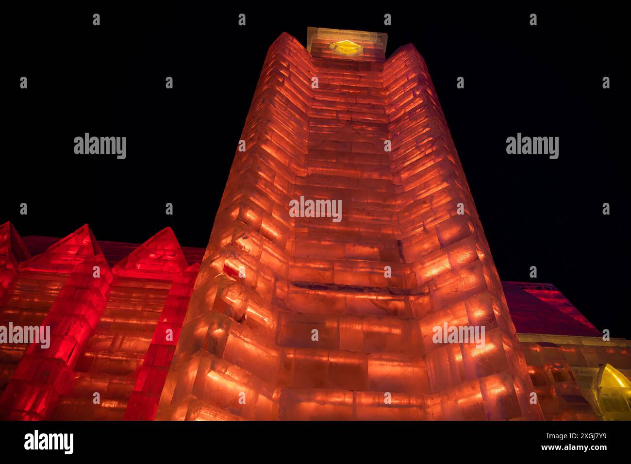 January 1, 2022, HARBIN, CHINA. Night scene in Harbin International Ice ...