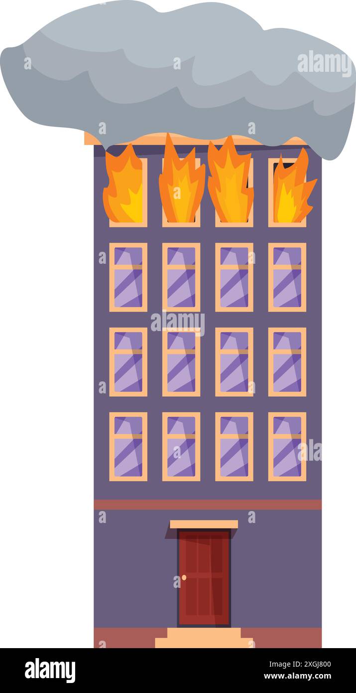 Illustration of a multi storey building with smoke billowing from its ...