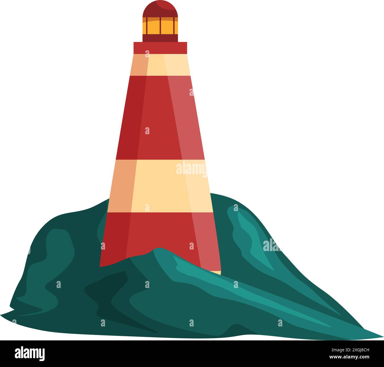 Illustration of a tall red and white lighthouse standing on a green ...