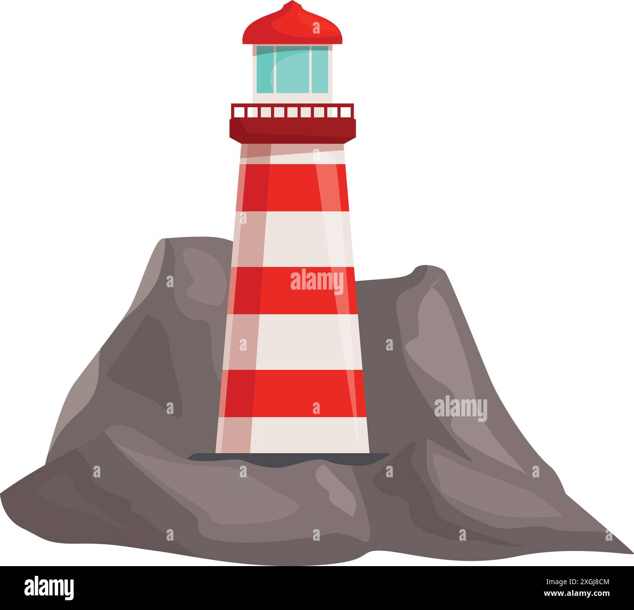 Cartoon lighthouse illuminating the sea, providing safety for ships and ...