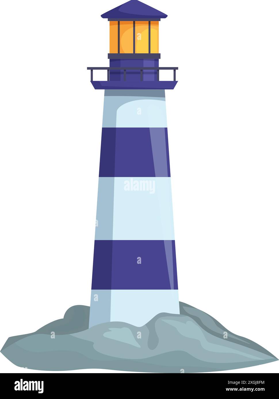 Tall blue and white lighthouse with glowing light on top hi-res stock ...