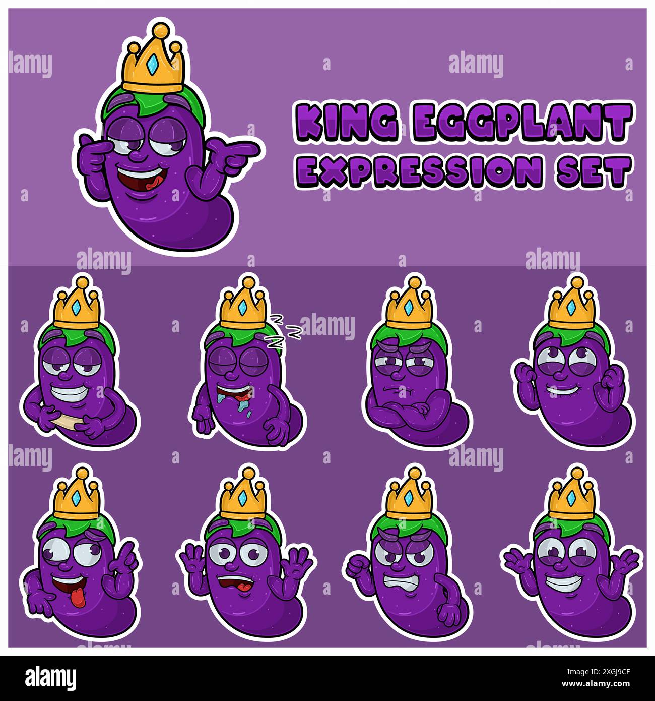 Eggplant Expression set. Mascot cartoon character for flavor, strain ...