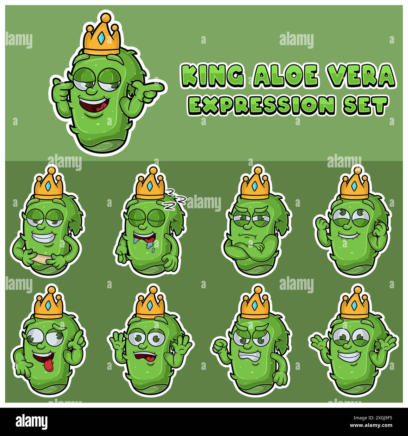 Aloe Vera Expression set. Mascot cartoon character for flavor, strain ...