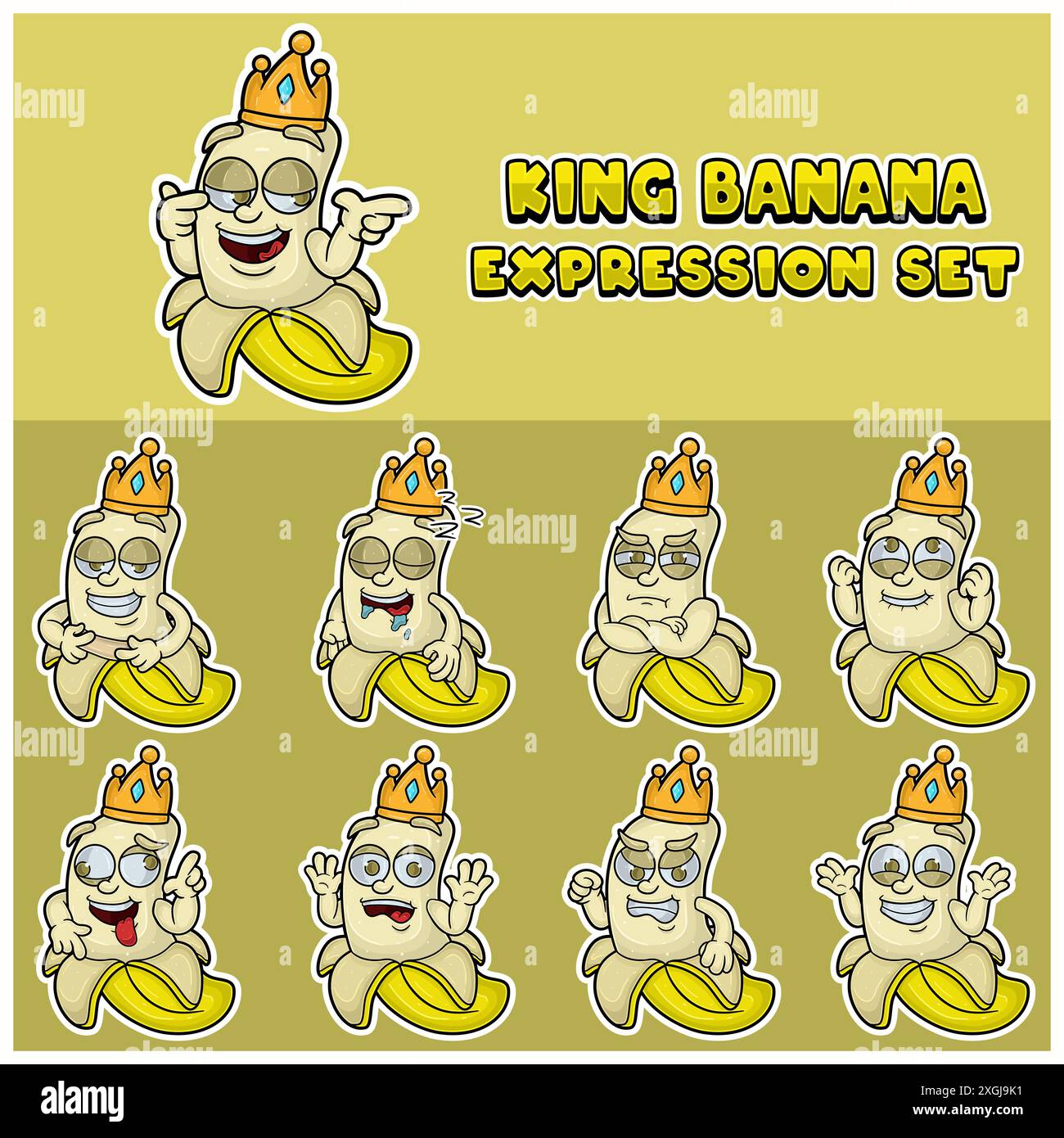 Banana Expression set. Mascot cartoon character for flavor, strain ...