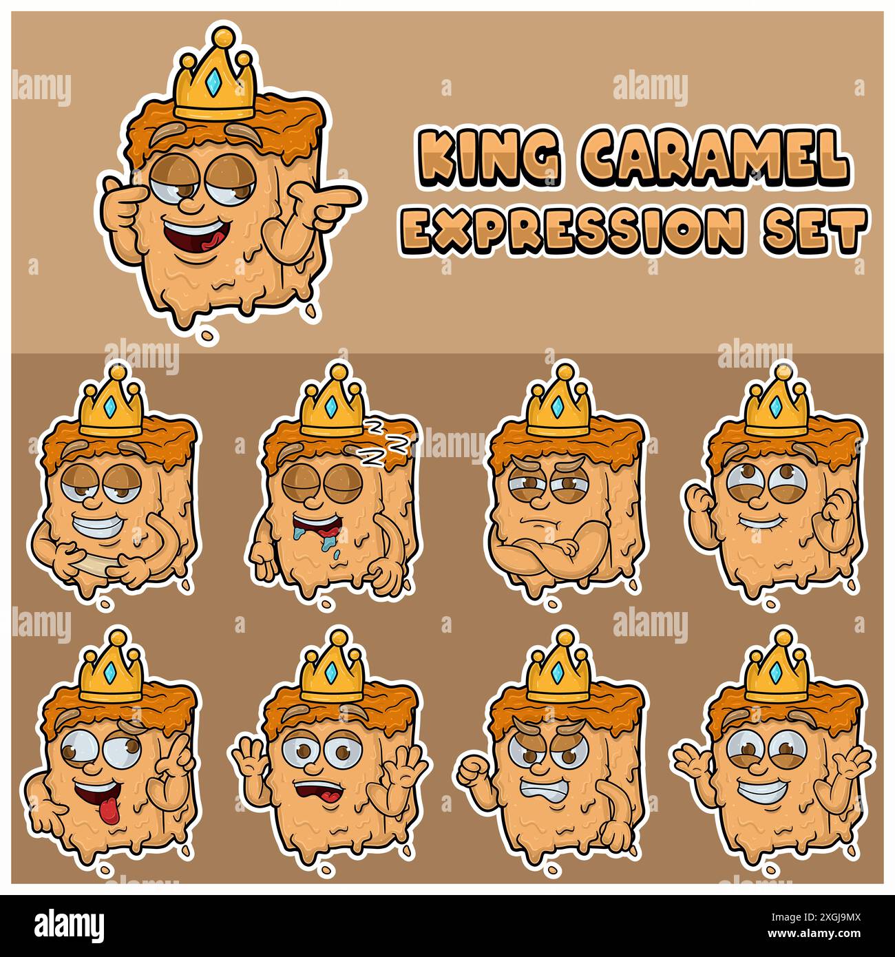 Caramel Expression set. Mascot cartoon character for flavor, strain ...