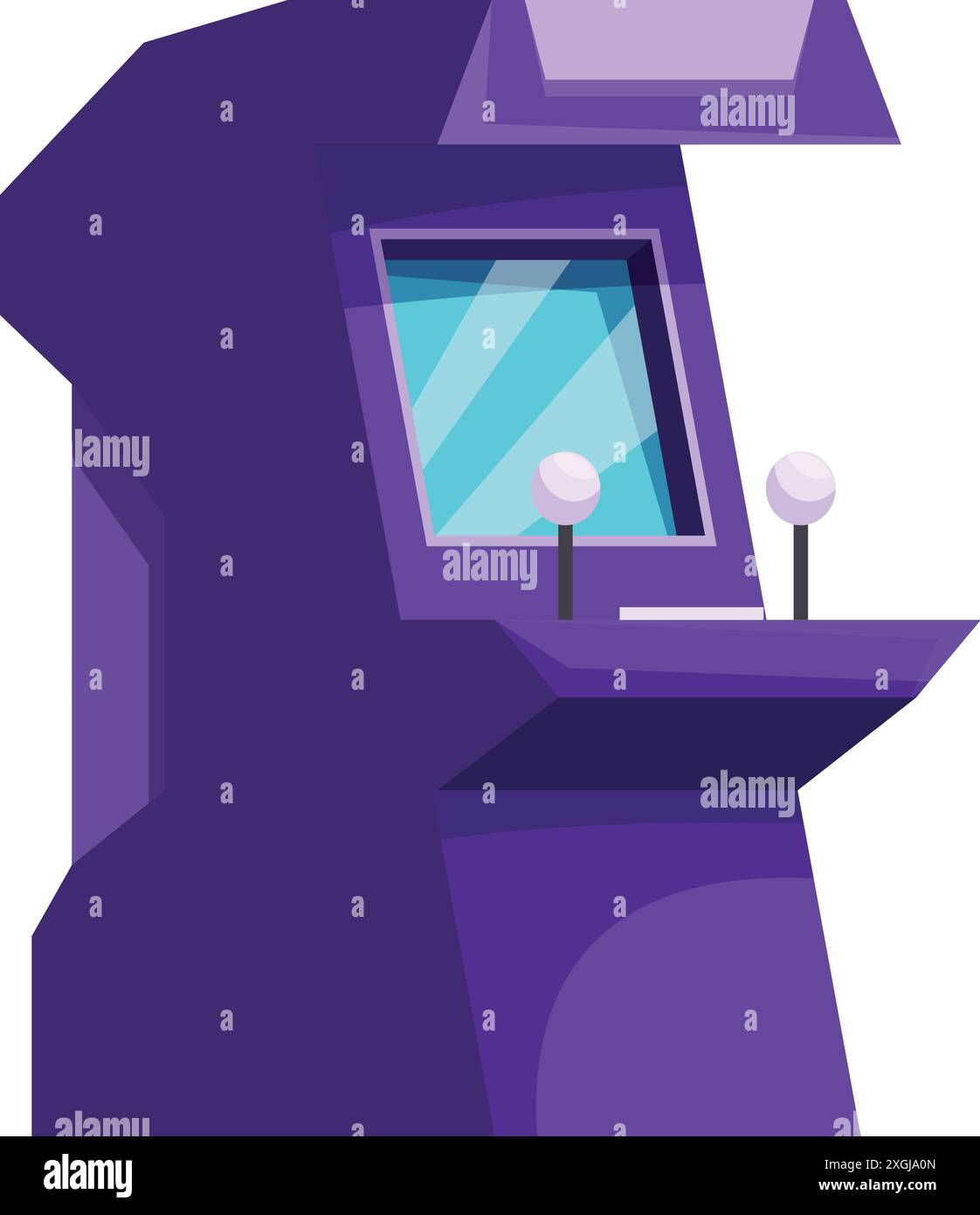 Purple arcade game machine with joysticks standing isolated on white ...