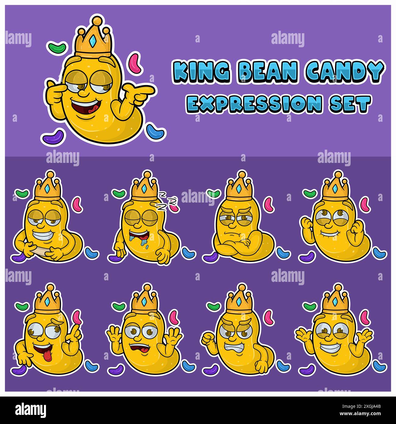 Bean Candy Expression set. Mascot cartoon character for flavor, strain ...