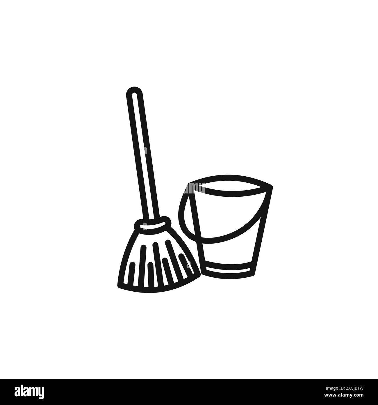 Besom With Stick And Pail Icon Vector Logo Set Collection For Web App Ui Stock Vector Image
