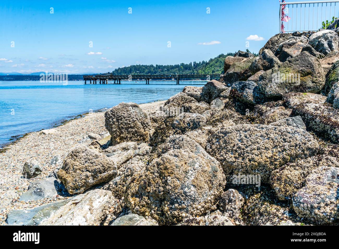 A view of the pier along the shore at Dash Point, Washington Stock ...