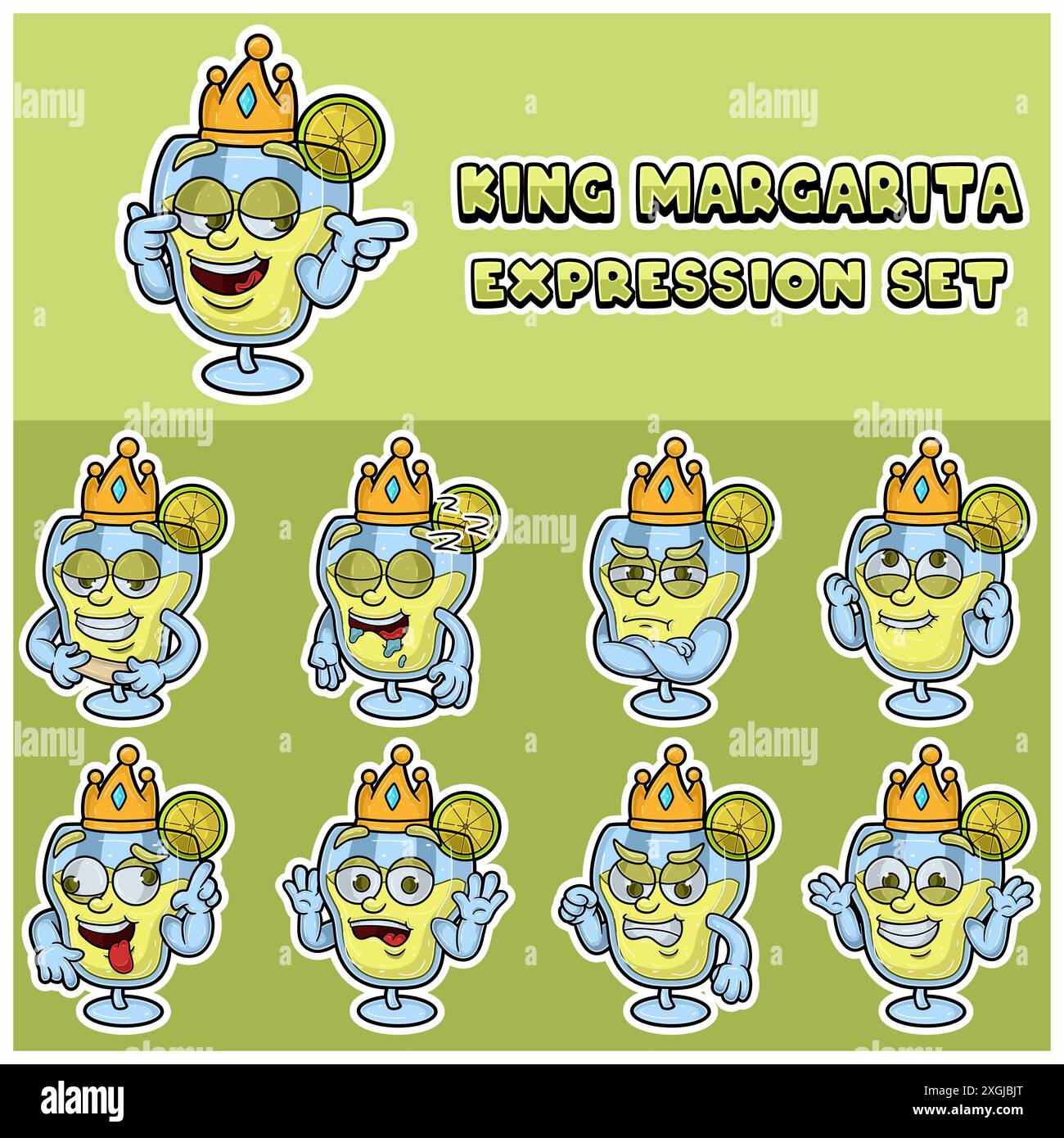 Cartoon Mascot Of Margarita Character with king and expression set ...