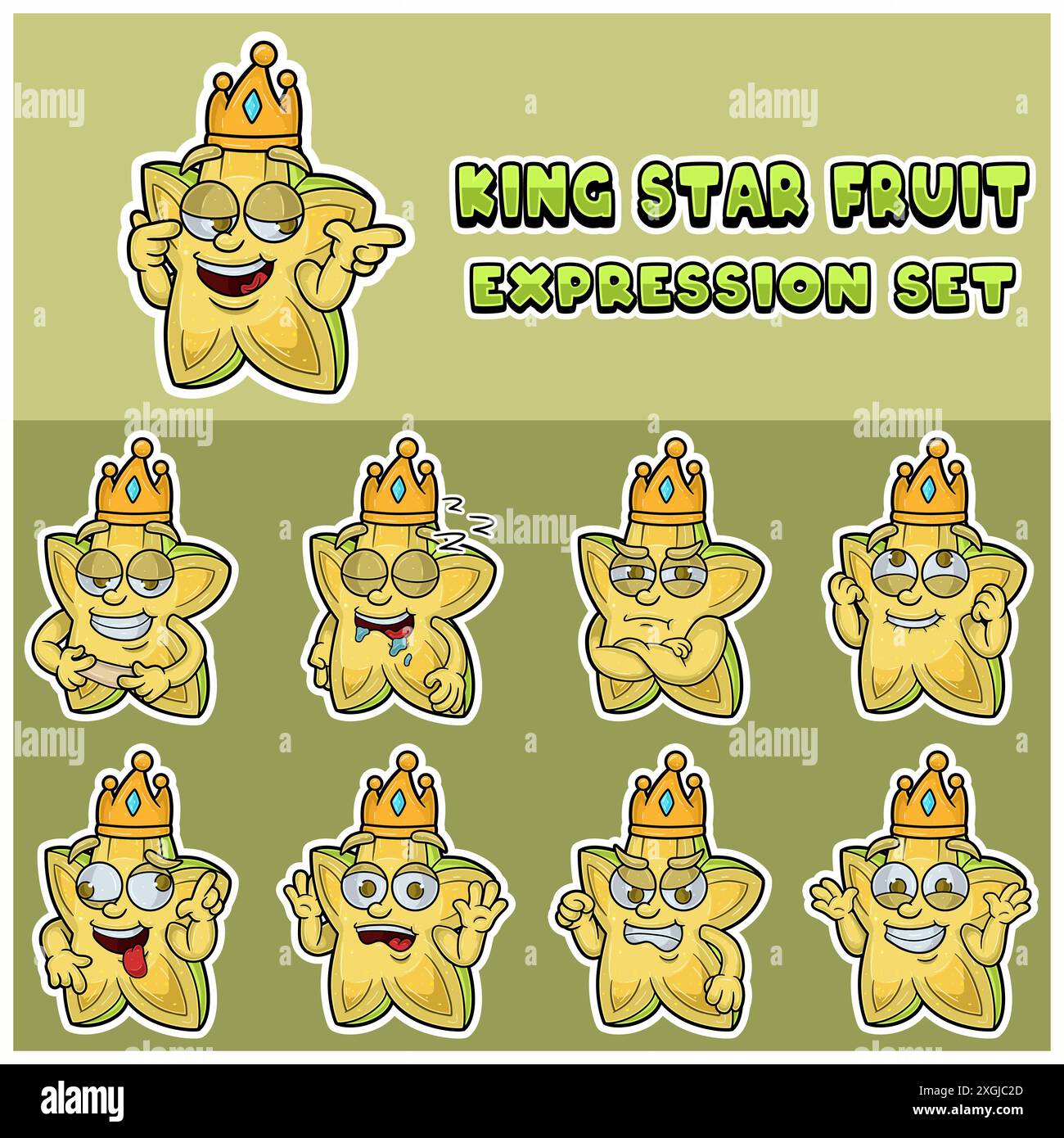 Cartoon Mascot Of Star Fuit Character with king and expression set ...