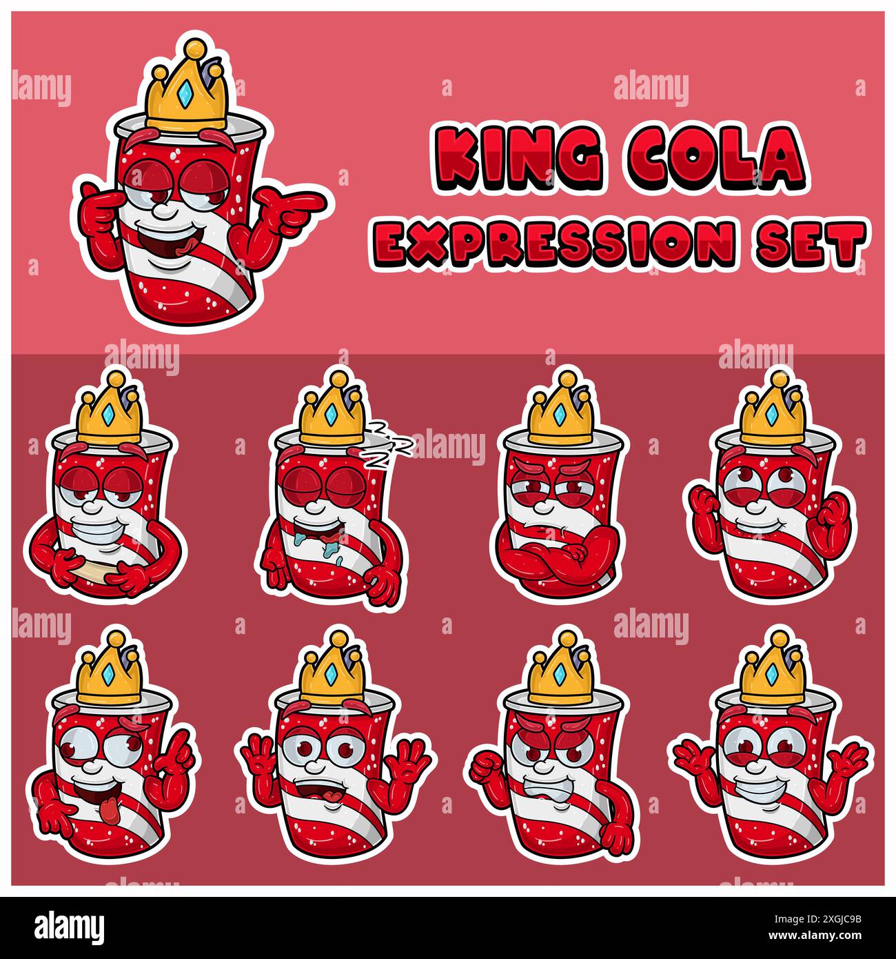 Cartoon Mascot Of Cola Character with king and expression set. Vector ...