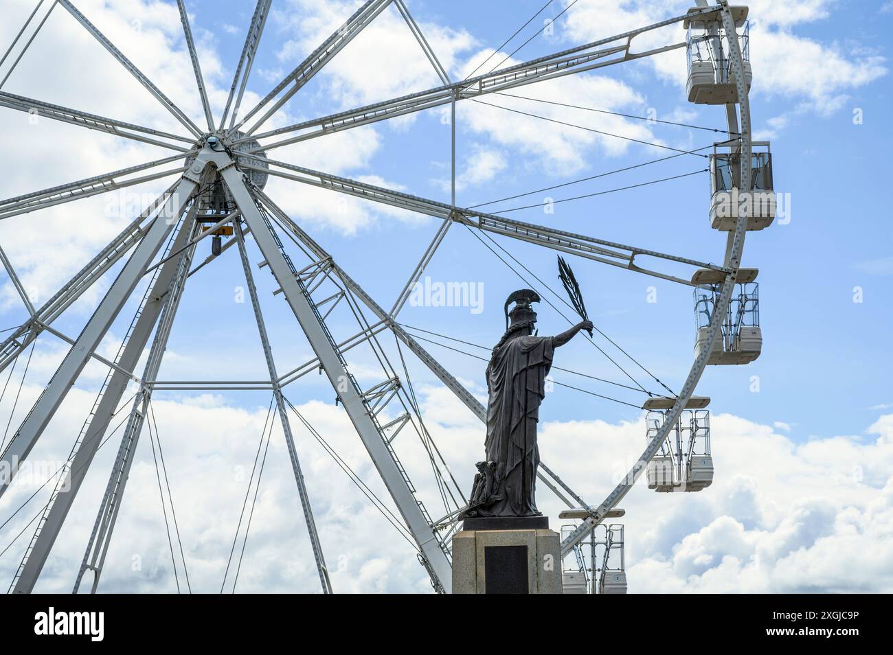 Detail of the temporary Ferris Wheel at Troon South Beach with the war ...